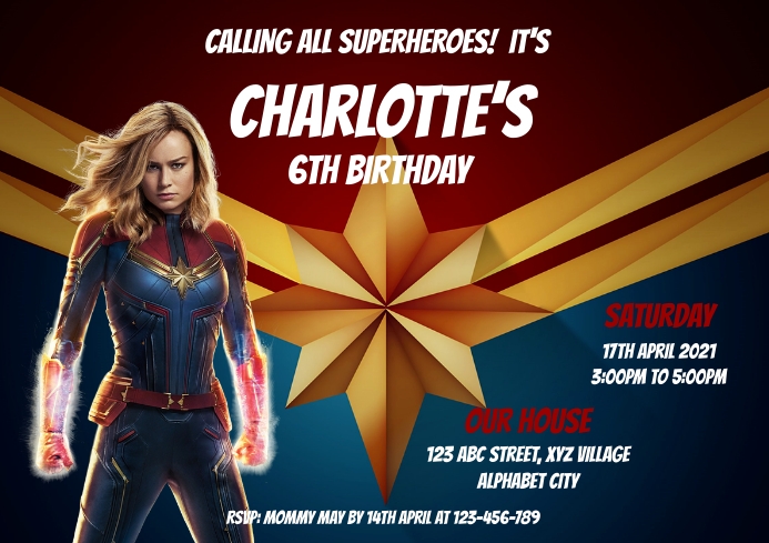 Captain Marvel Birthday Invitation Template | PosterMyWall