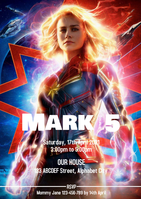 Captain Marvel Birthday Invitation Template | PosterMyWall