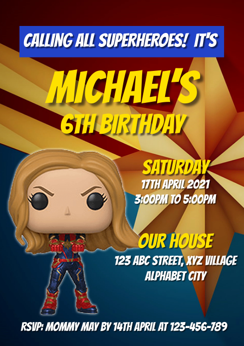 Captain Marvel Birthday Invitation Template | PosterMyWall