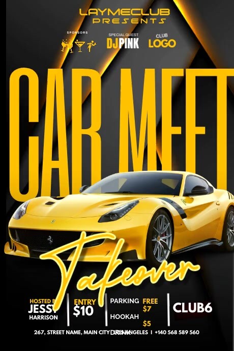 Car Meet Yellow Night Template | PosterMyWall