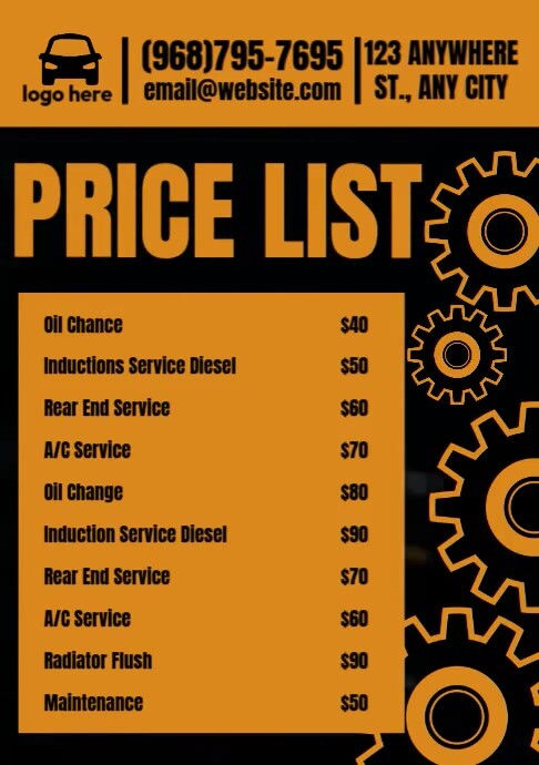 Car Repair Price Template | PosterMyWall
