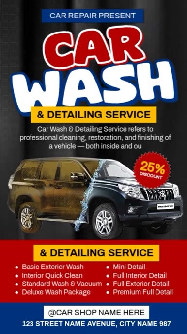 Car Wash & Detailing Services Template | PosterMyWall