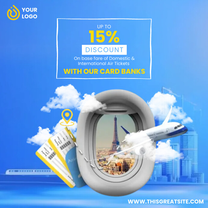 Card Banks discount for Ticket Airplane Template | PosterMyWall
