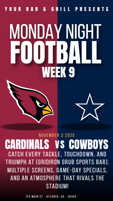 Plantilla de cardinals vs cowboys.. nfl game day flyer. american ...