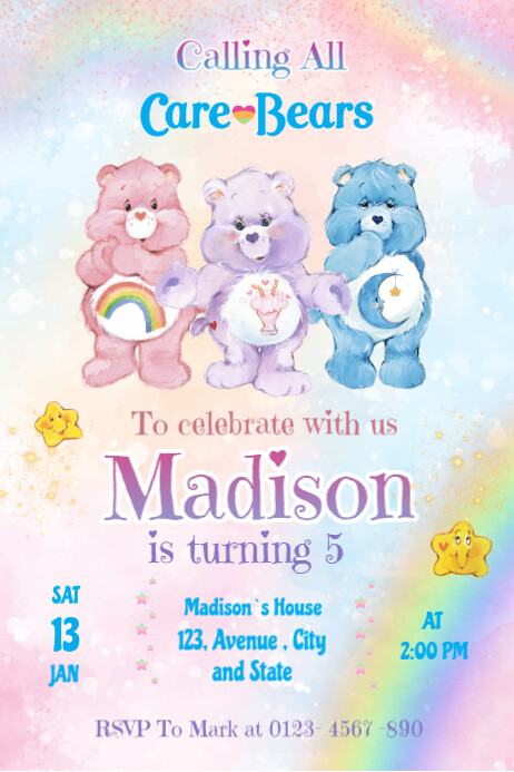 Care Bears Invitation Birthday Template | PosterMyWall
