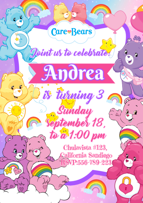 care bears invitation Template | PosterMyWall