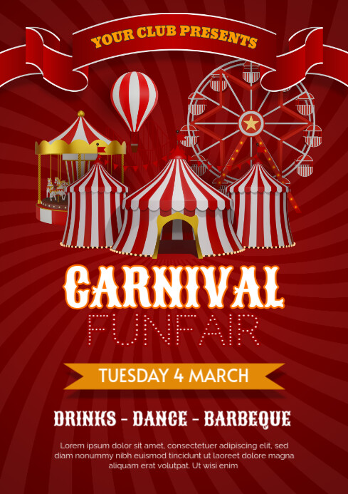 carnival funfair flyer with ferris wheel, circus and carousel Template ...