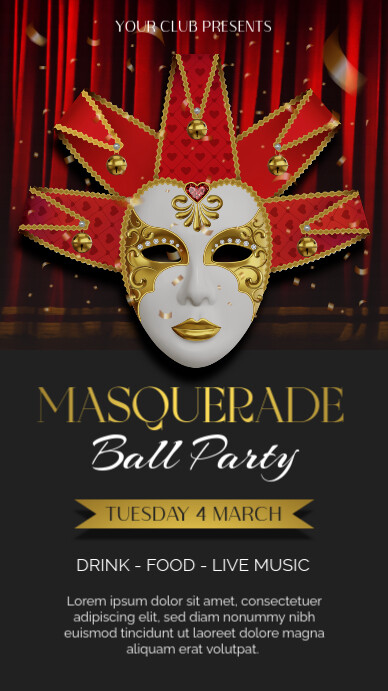 Carnival Masquerade Ball Party Instagram Story with jolly mask Template ...