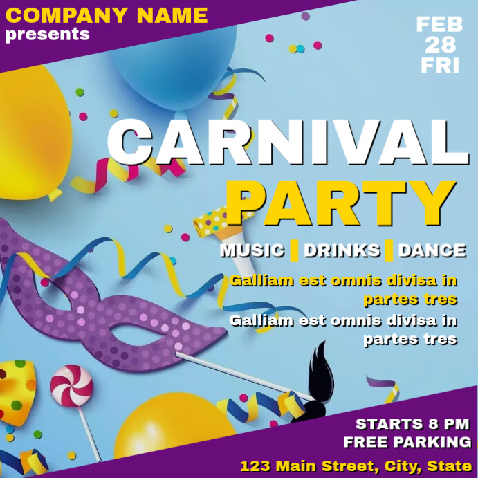 Carnival party instagram post advertisement Template | PosterMyWall