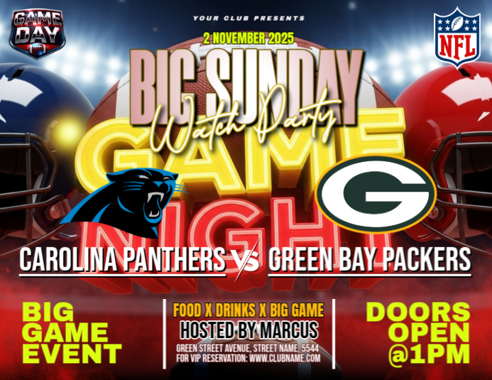 Plantilla de Carolina Panthers vs Green Bay Packers | PosterMyWall
