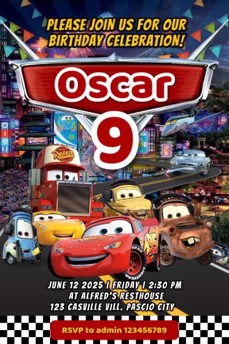Cars 2 Invitation Template Cars Birthday Invitation – Printable