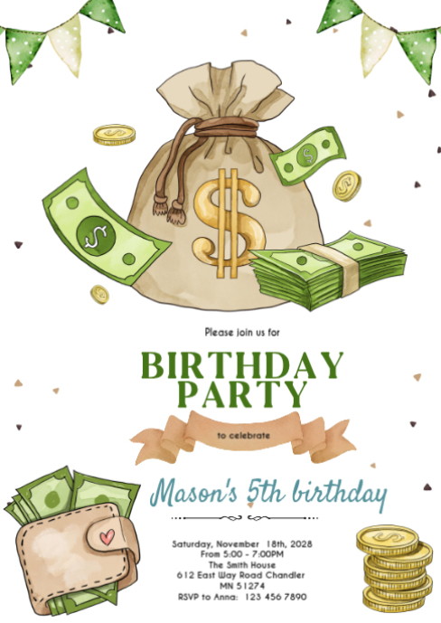 Cash theme kid birthday invitation Template | PosterMyWall