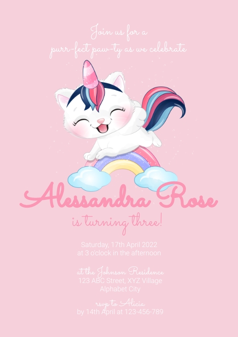 Cat Birthday Invitation Template | PosterMyWall