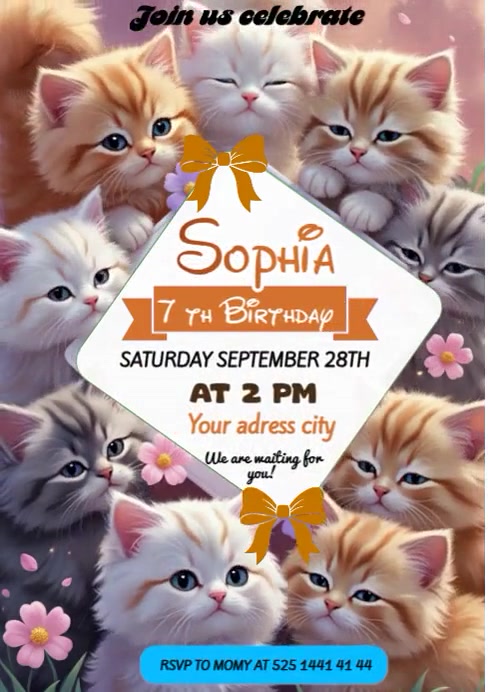 cat birthday invitation Template | PosterMyWall
