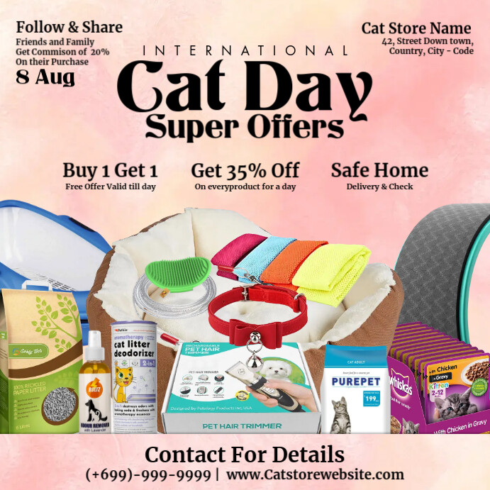 Copy of Cat Day Offer Post Template | PosterMyWall