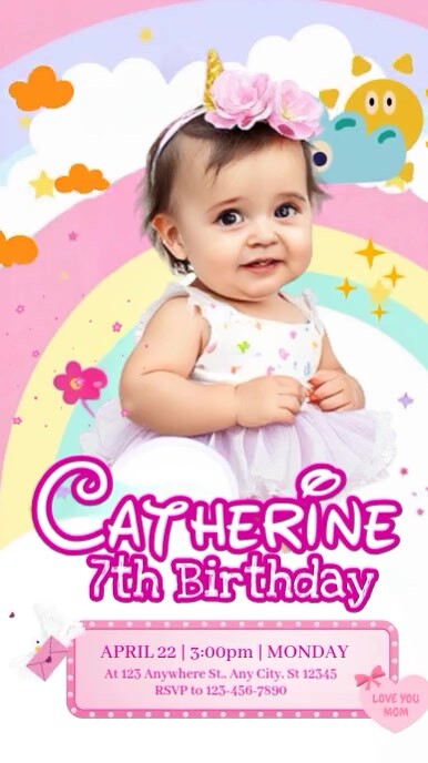 Catherine 7th Birthday Invitation Template | PosterMyWall
