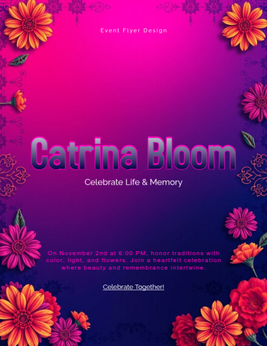 Catrina bloom día de los muertos flyer template | PosterMyWall