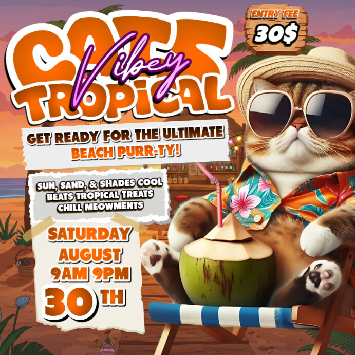 Plantilla de Cats Vibey Tropical | PosterMyWall