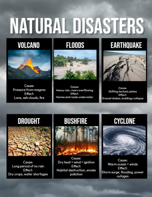 CAUSES AND EFFECTS OF NATURAL DISASTERS Template | PosterMyWall