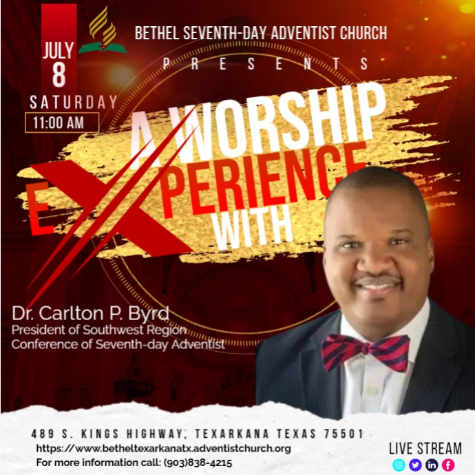 Bethel SDA Flyer with Carlton Byrd on July 8, 2023 | PosterMyWall