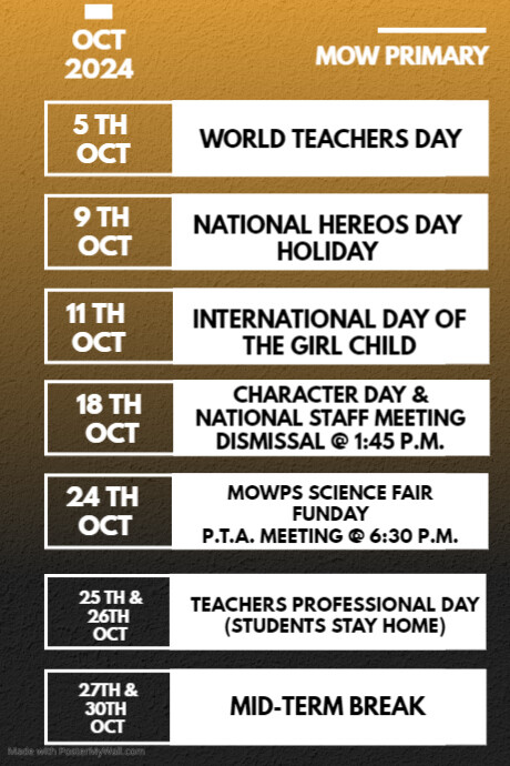 OCTOBER MONTHLY EVENTS | PosterMyWall