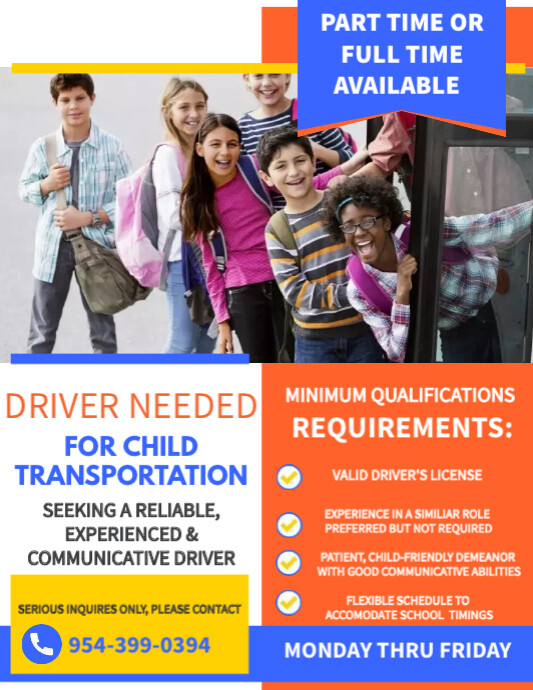 Blue and Orange Driving instructor hiring fly | PosterMyWall