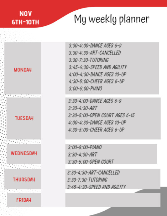 Modern Grey and Red Weekly Planner | PosterMyWall