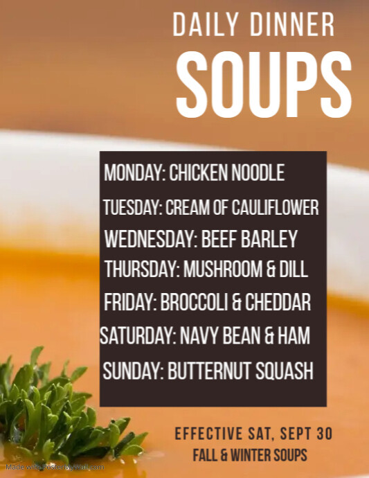 Copy of Daily Soup Menu Card Printable Flyer 3 | PosterMyWall