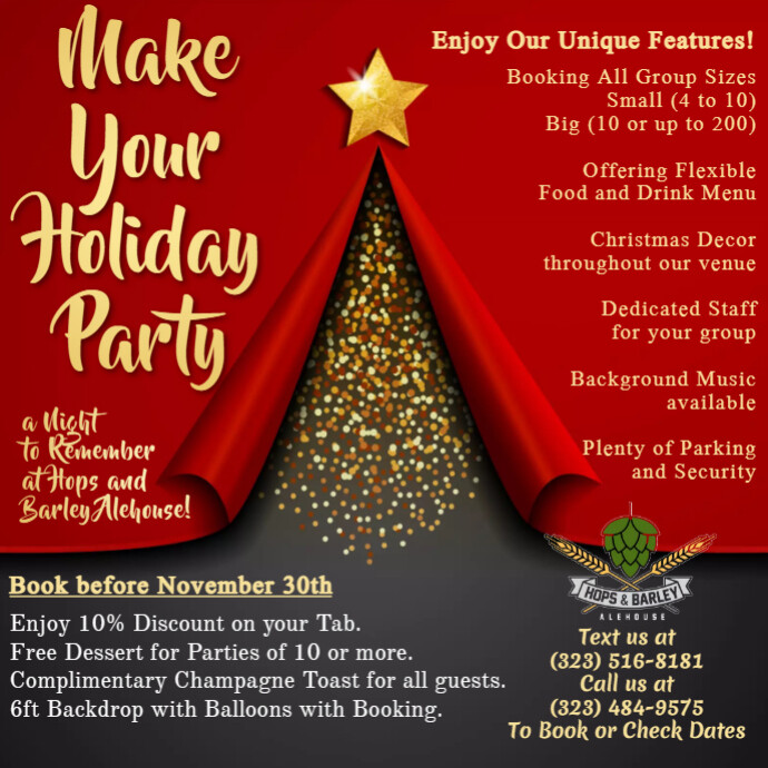Holiday Parties Flyer for Hops Version 2 for Instagram Post | PosterMyWall