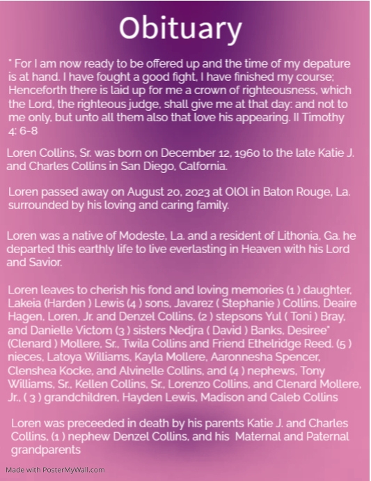 Copy of Magenta Funeral Program Inside | PosterMyWall