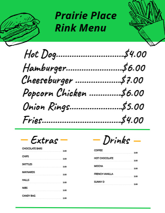 PRAIRIE PLACE ARENA FOOD MENU | PosterMyWall