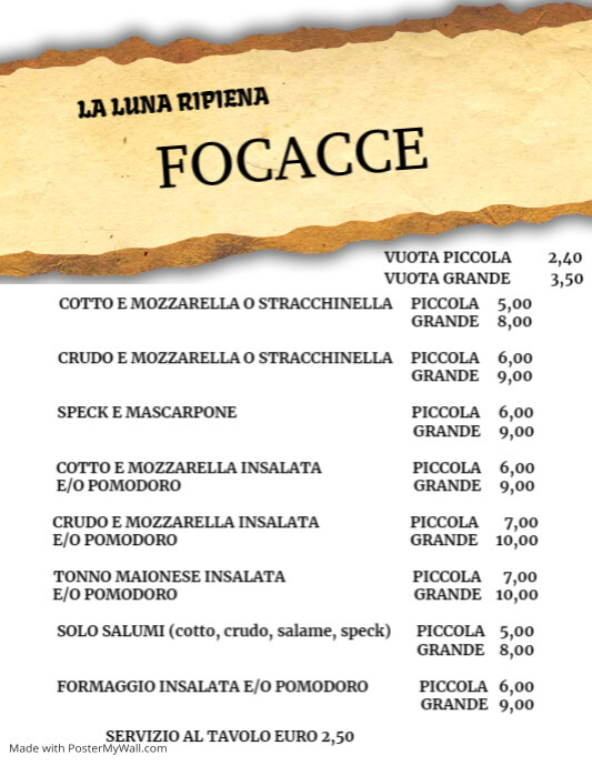 MENU FOCACCE | PosterMyWall