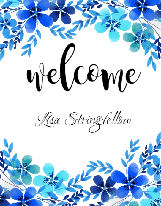 Blue Floral Wedding Welcome Sign | PosterMyWall