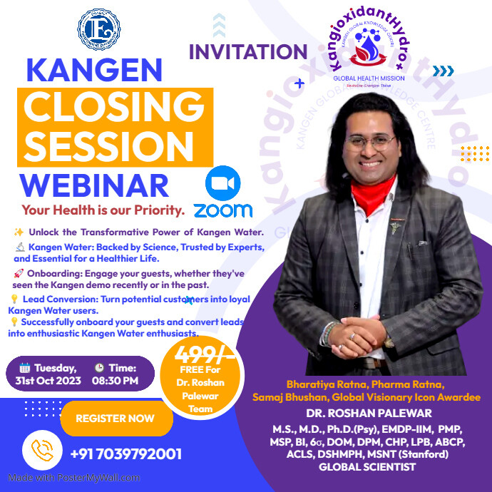 Kangen Closing Session Webinar By Dr. Roshan Palewar | PosterMyWall