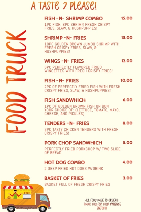 Food Truck Snack Food Menu Template | PosterMyWall