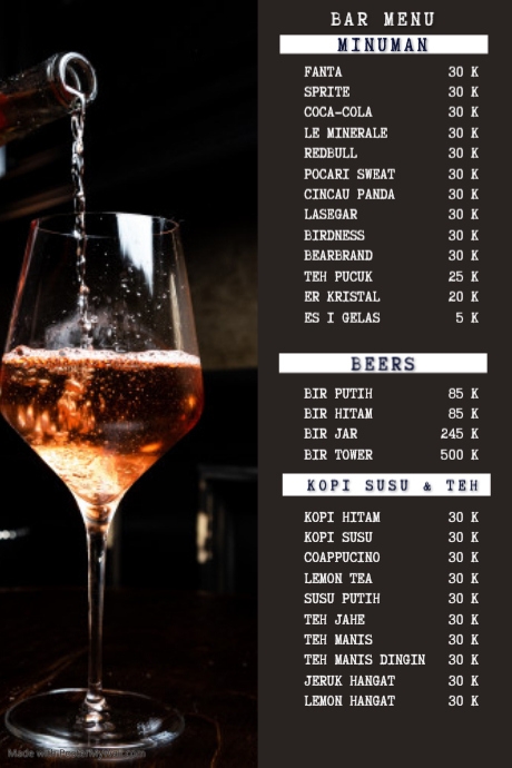 Copy of Salinan Bar Menu Wine List Template | PosterMyWall