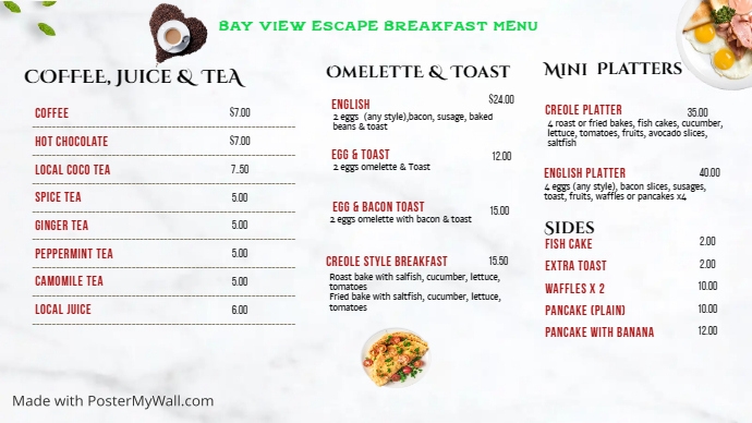 Breakfast Coffee Menu Template - Digital Menu | PosterMyWall