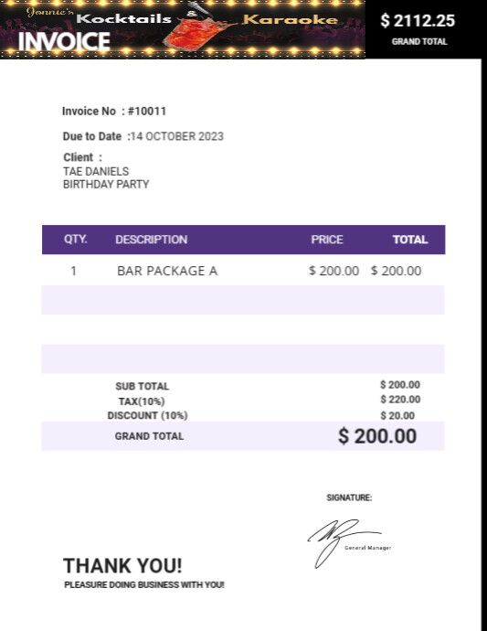 Purple Invoice Sample | PosterMyWall