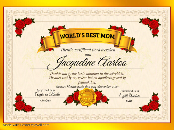 World's Best Mother Certificate Template (1) | PosterMyWall