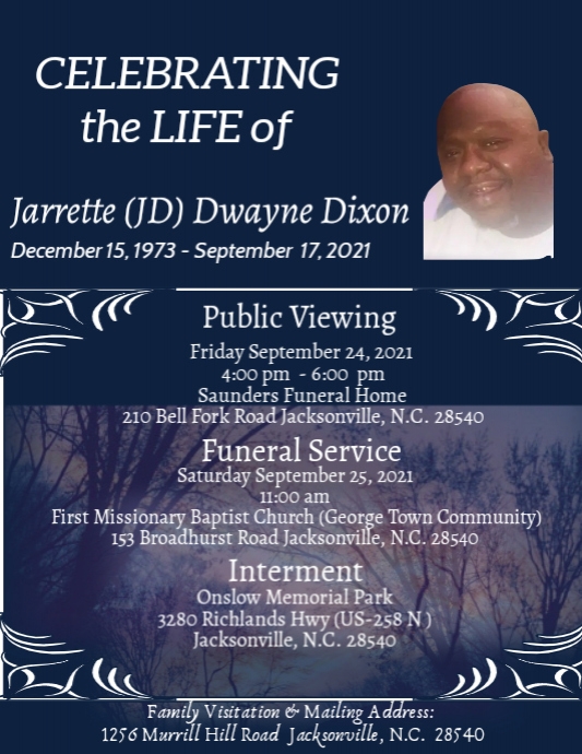 Copy of JD Funeral Announcement | PosterMyWall