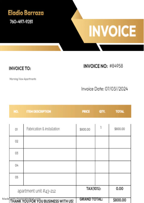 Gold Invoice Template | PosterMyWall
