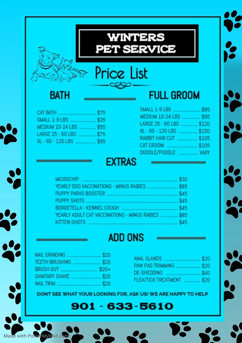 Pet Salon Menu Dog Groomer Groomin Price List | PosterMyWall