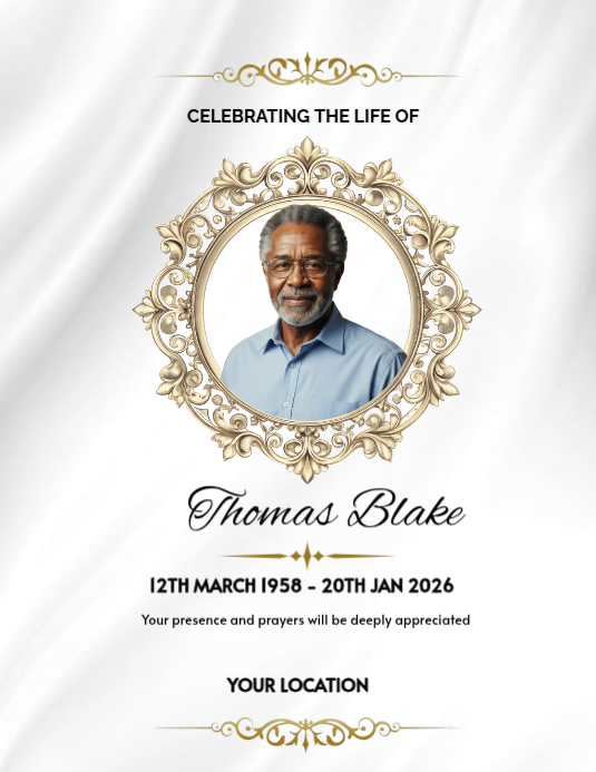 Celebrating the life of Thomas flyer Template | PosterMyWall