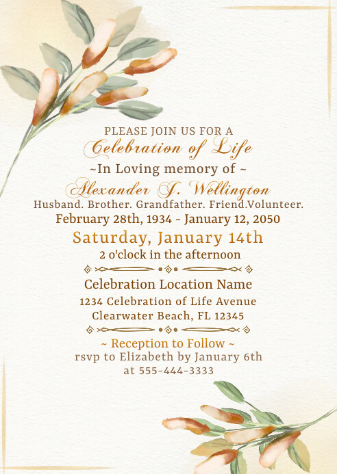 Celebration of Life Invitation for a Man Template | PosterMyWall
