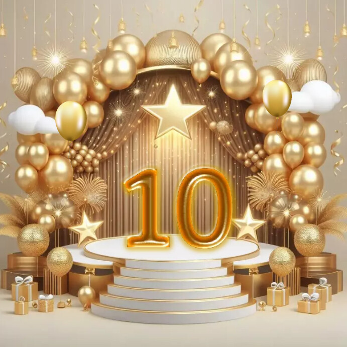 Celebration stage template with gold balloons | PosterMyWall