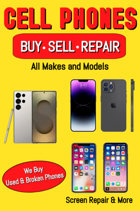 Cell Phones Buy Sell Repair Poster Sign Poster Templat | PosterMyWall