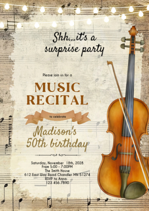 Cello Recital birthday party Invitation Template | PosterMyWall
