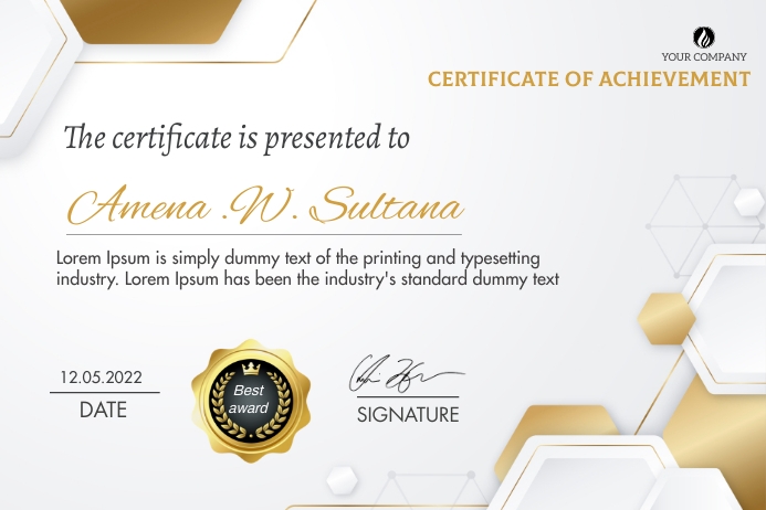 Copy of Certificate gold theme template | PosterMyWall