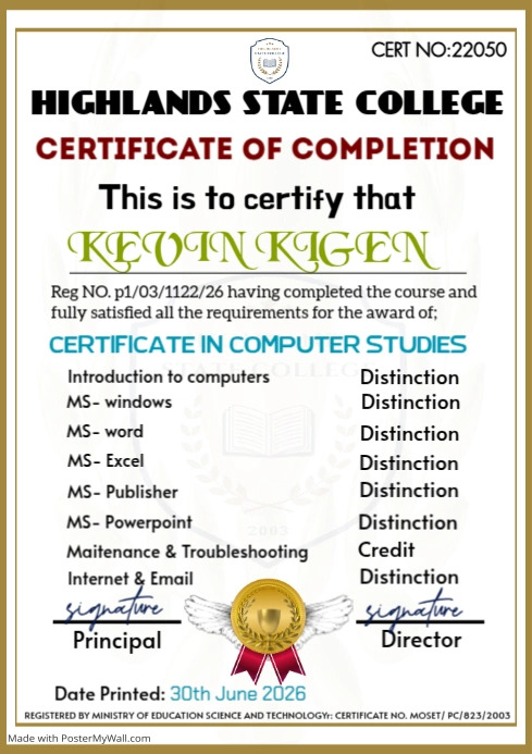 Copy of Certificate In Computer Basics Studies A4. | PosterMyWall