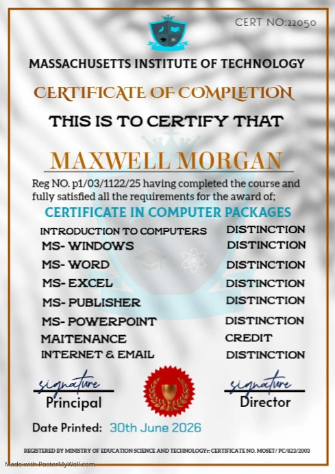 Copy of CERTIFICATE IN COMPUTER BASICS TRAINING. | PosterMyWall